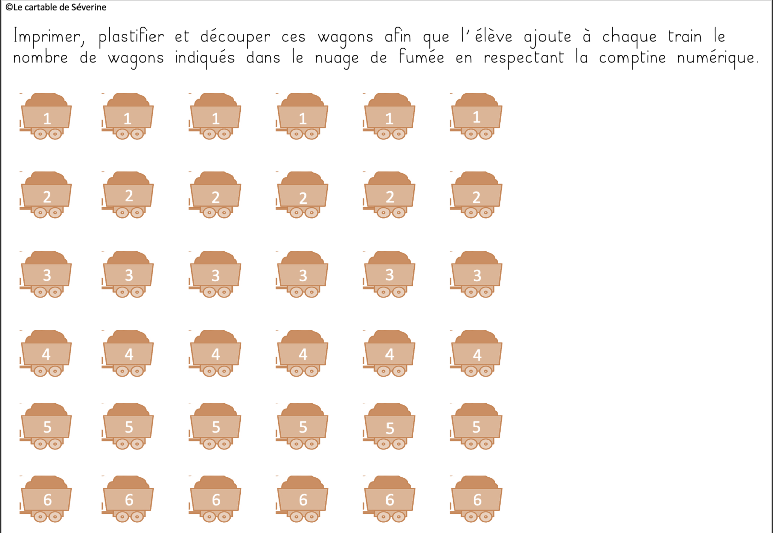 Le train des nombres (identifier,compter, écrire la suite des nombres ...
