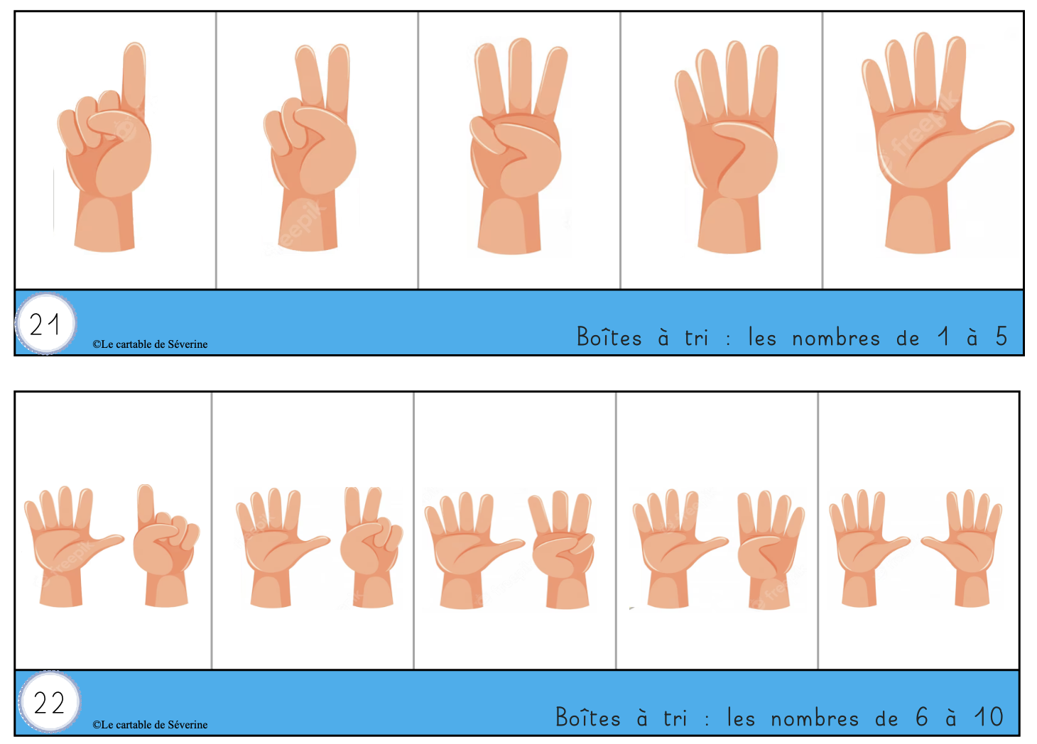 cartes nombres pour boites à tri Nathan